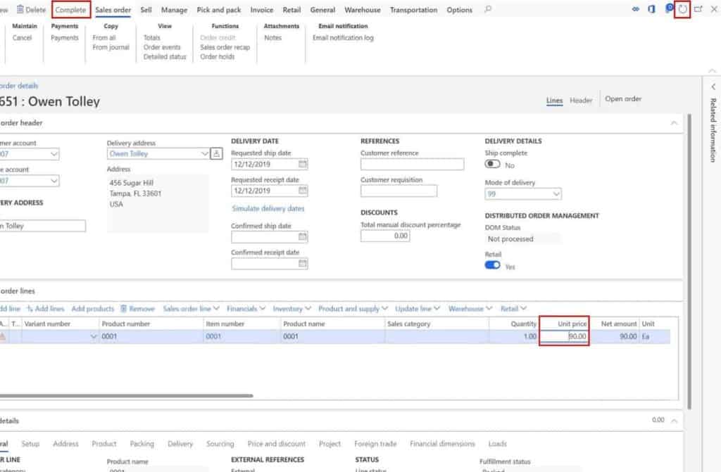 Price Change on Delivered Retail Sales Order: D365 F&O – Dynamics Tips